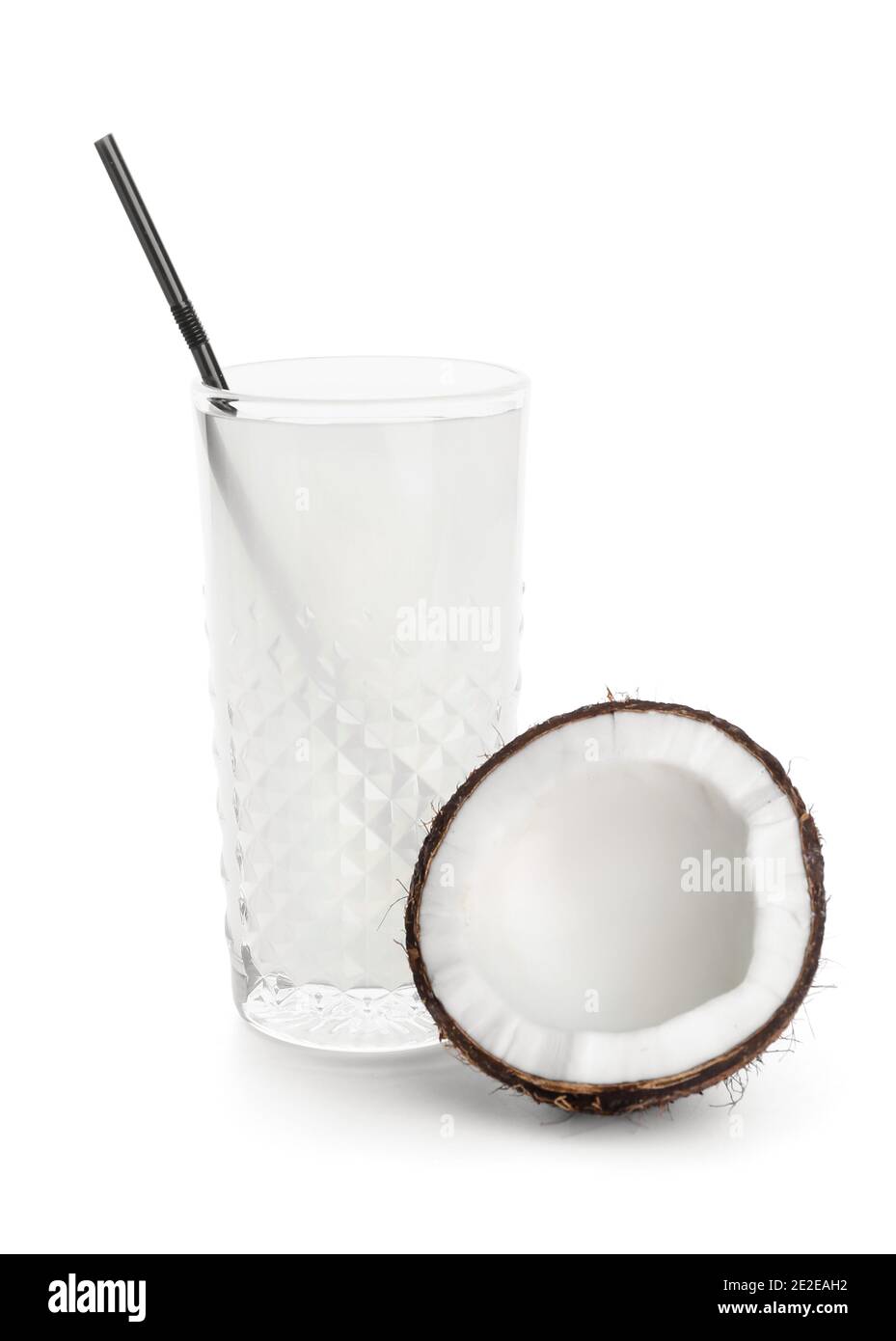Glass of fresh coconut water on white background Stock Photo - Alamy
