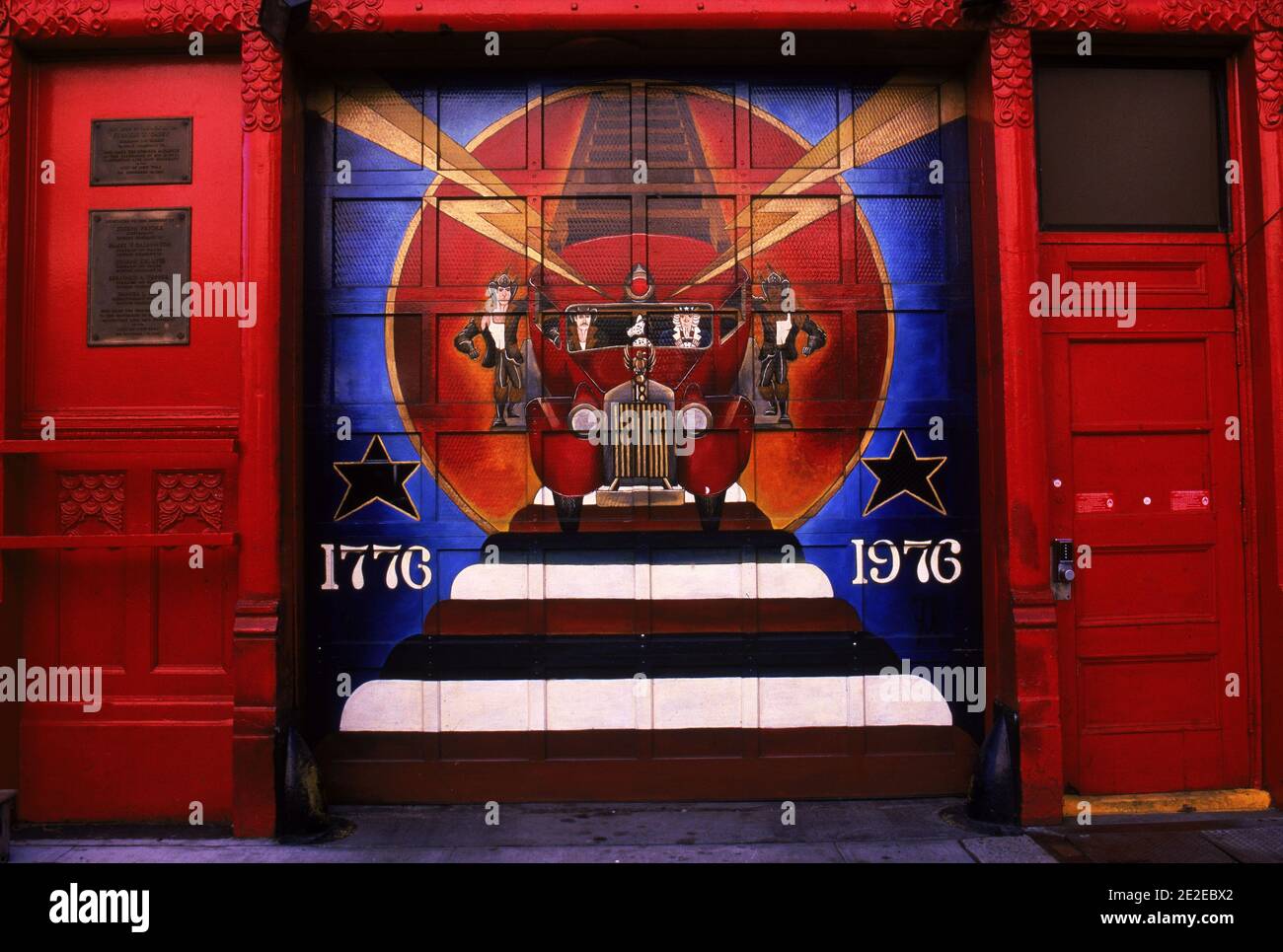 Painted wall, graff, graffiti, tag on a fire fighters station. New York ...