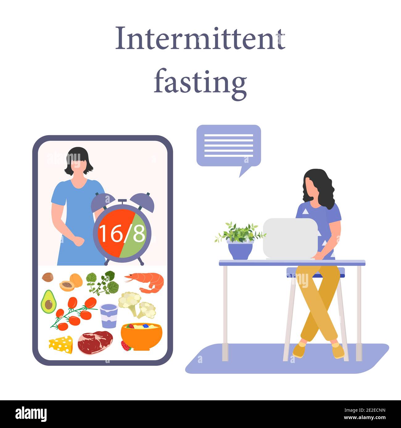 Vector illustration Nutrition Consultant Online explains Intermittent ...