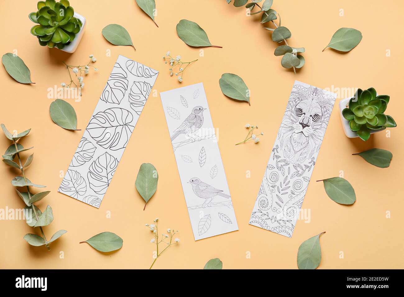 Cute bookmarks on color background Stock Photo - Alamy