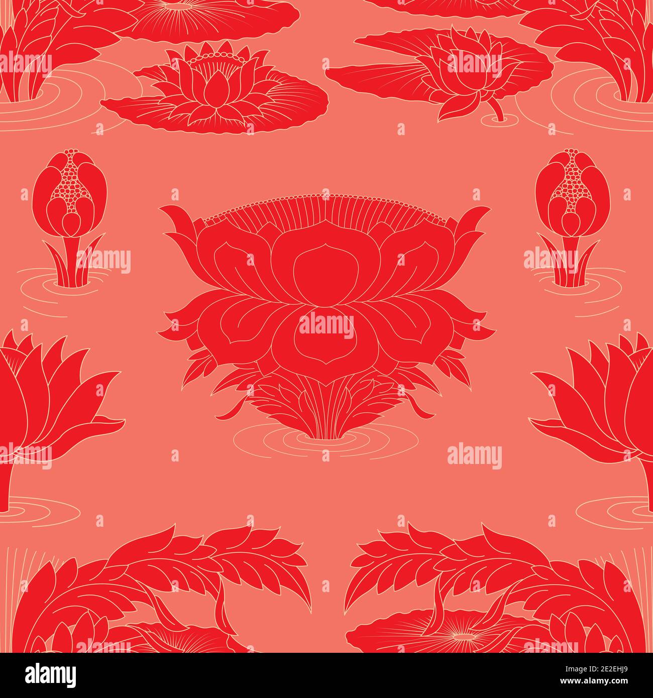 Tropical vintage lotus flower, water lily seamless chinese pattern ...