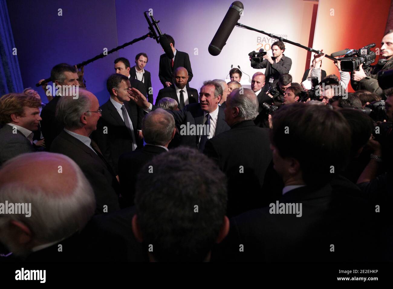 French Modem centrist party President Francois Bayrou gives a press ...