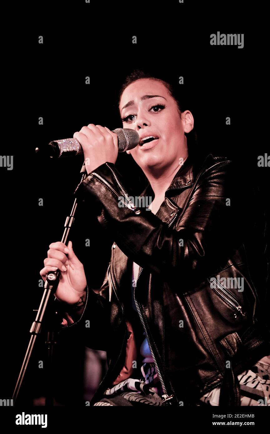 Singer Amel Bent performs live during a showcase at the 'Aquarium de ...