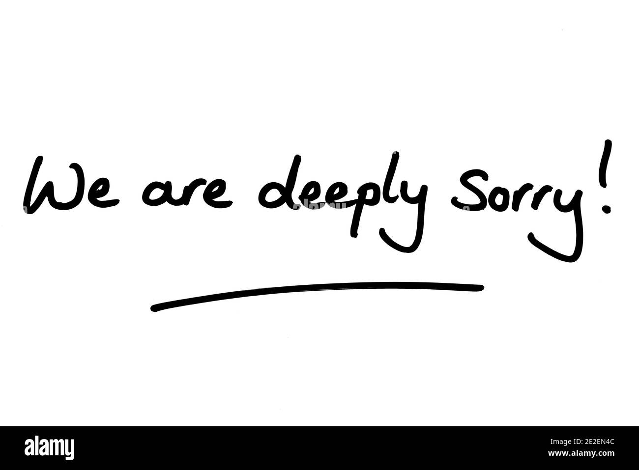 We are deeply sorry! handwritten on a white background Stock Photo - Alamy