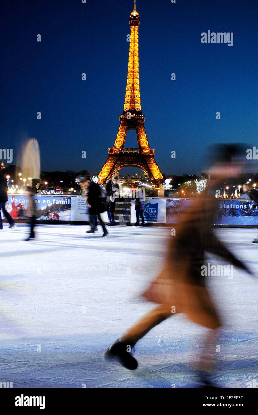 Christmas in Paris, skating rink, Eiffel Tower, night, December 12 ...