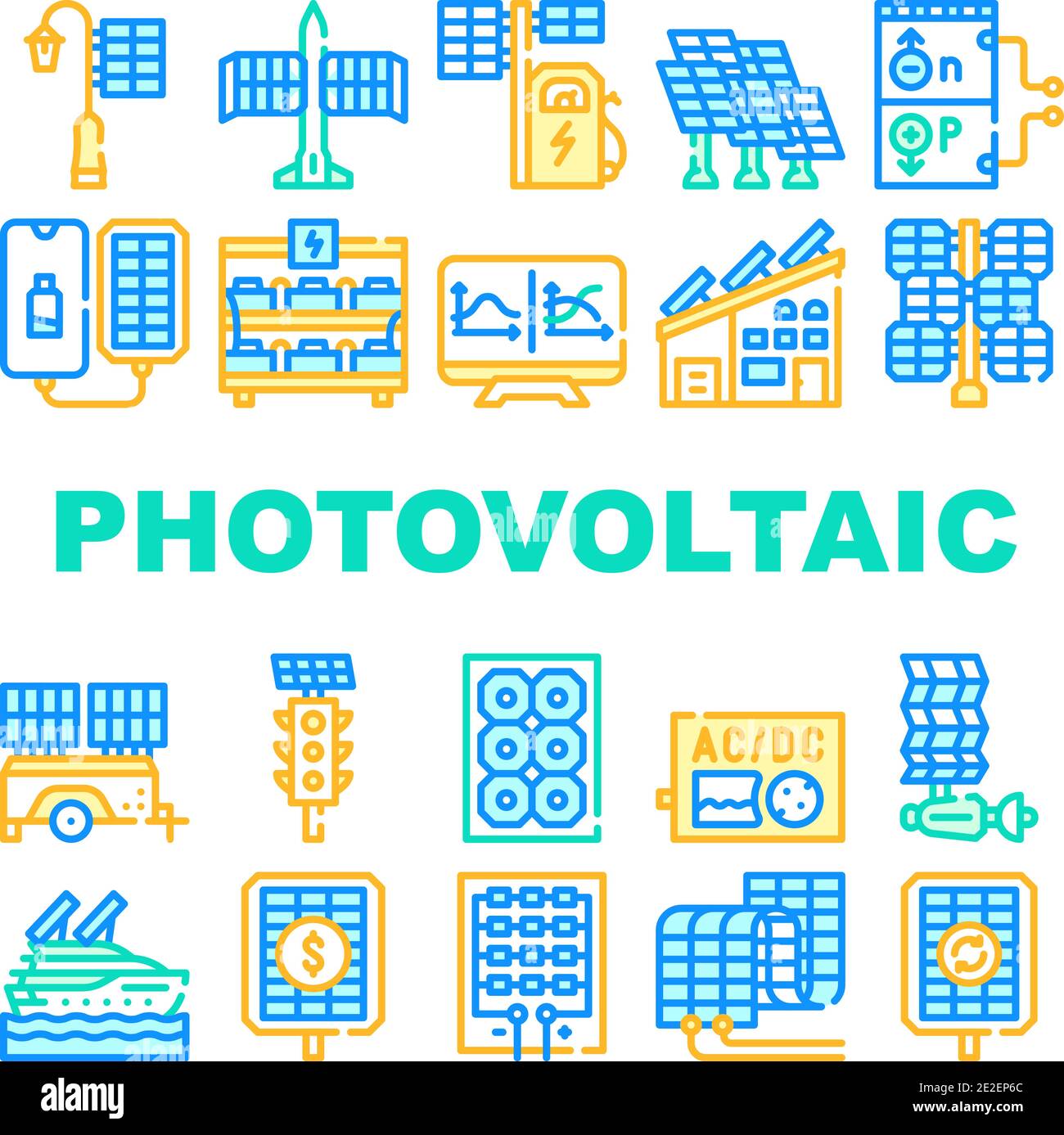 Photovoltaic Energy Collection Icons Set Vector Illustrations Stock ...