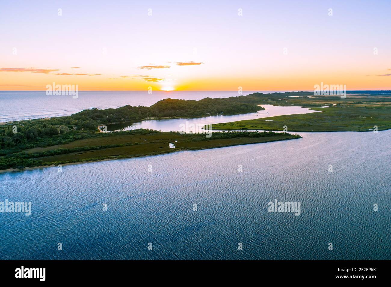 Dusk over scenic seashore in Australia - aerial view Stock Photo - Alamy