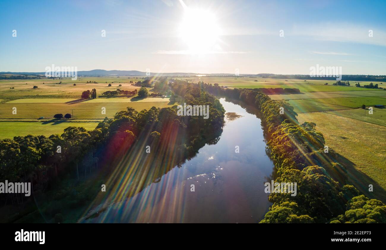 Aerial view of snowy fields at sunrise hi-res stock photography and ...