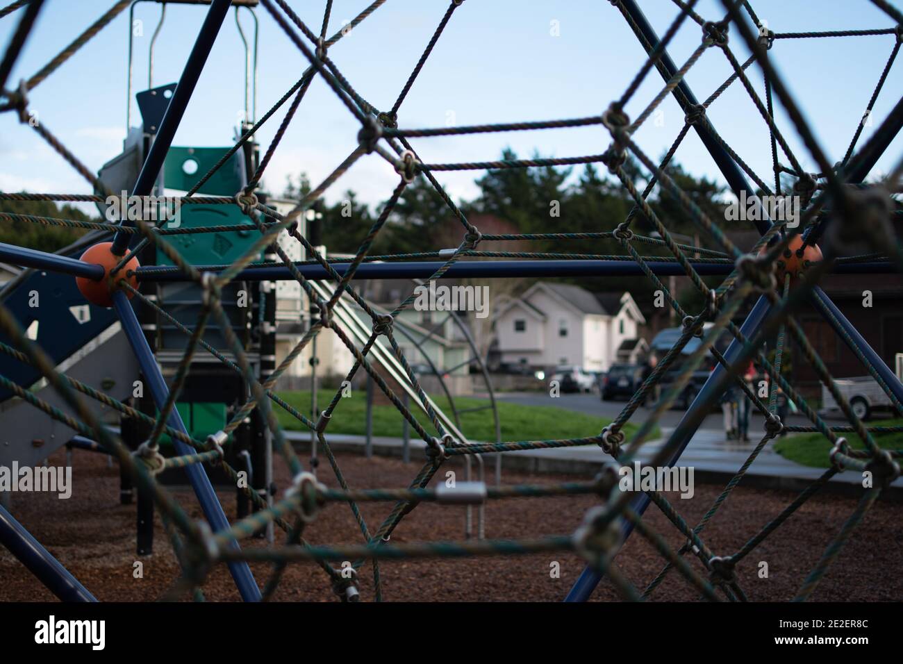 Outdoor empty play structure playground view Stock Photo - Alamy