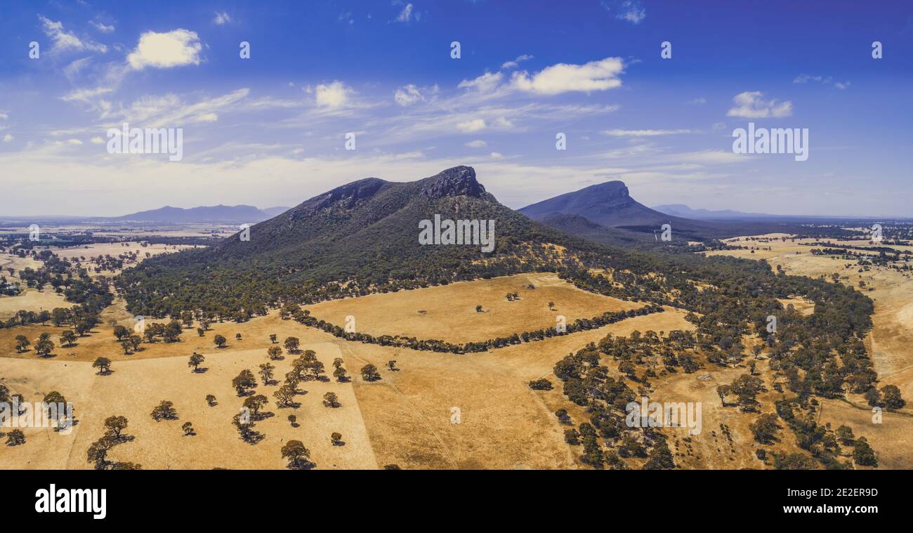 Mount Abrupt in Grampians National Park - aerial panorama Stock Photo ...