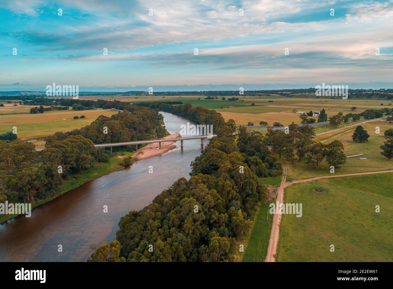 Highway bridge across a river in rural area - aerial view Stock Photo ...