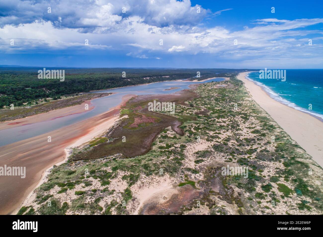 Aerial landscape of Snowy River estuary in Marlo, Victoria, Australia ...