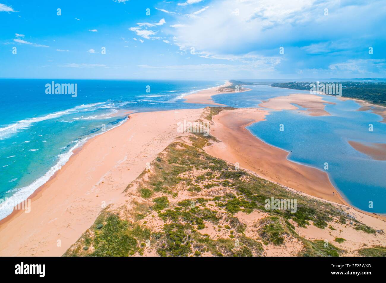 Scenic aerial landscape of ocean inlet and river mouth in Victoria ...
