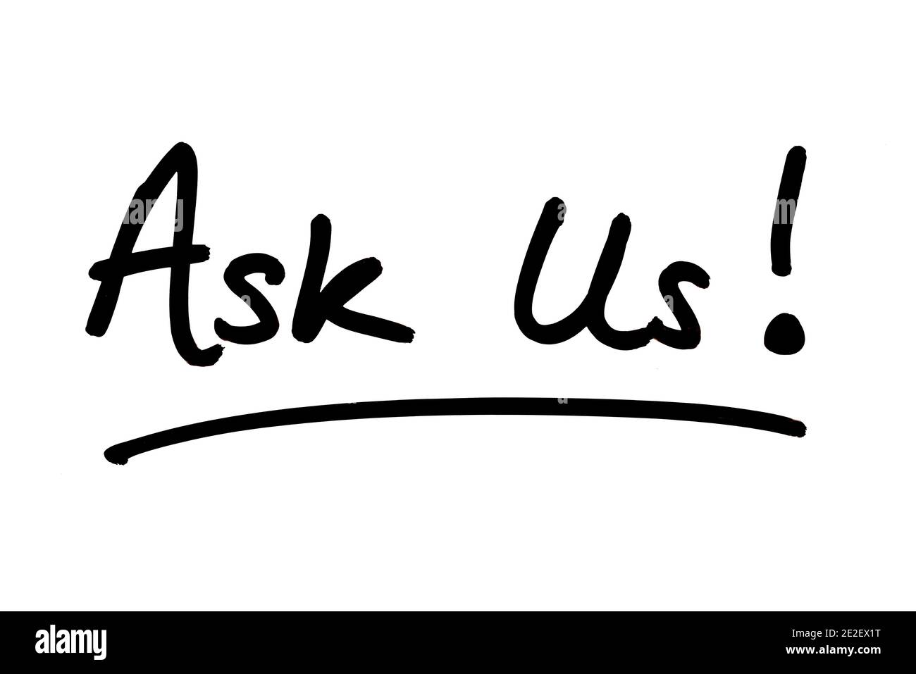 Ask Us! handwritten on a white background Stock Photo - Alamy