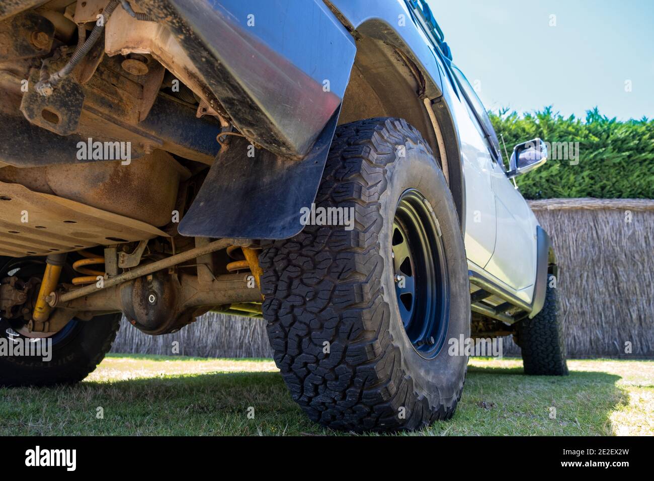 Parked 4WD vehicle low angle view Stock Photo - Alamy