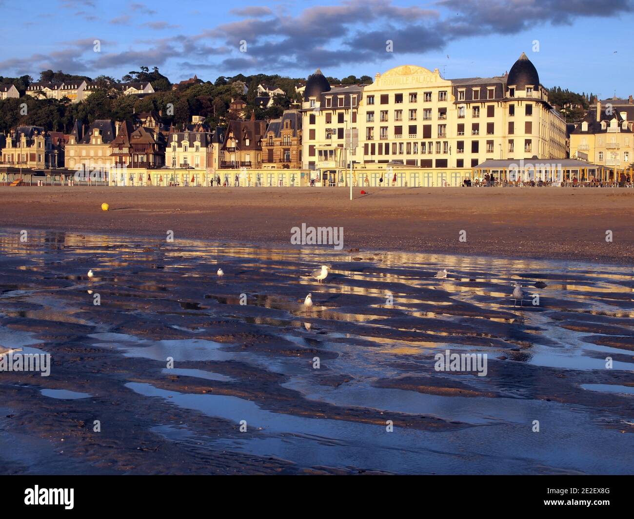 Beach, sea, seaside town, Trouville-sur-Mer, Basse-Normandie, France ...