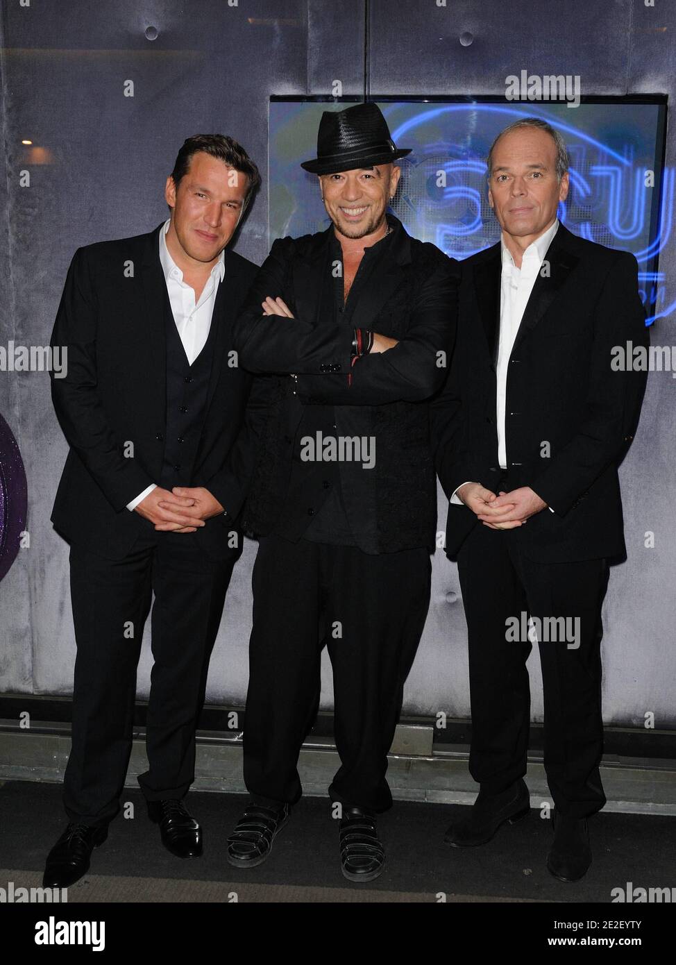 Benjamin Castaldi, Pascal Obispo, Laurent Baffie arriving to the taping ...