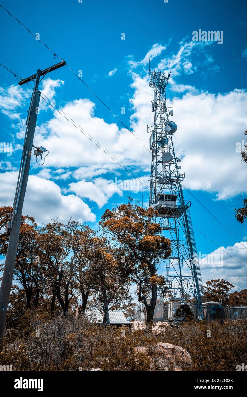 Looking up at large antenna and fire tower in Australia Stock Photo - Alamy