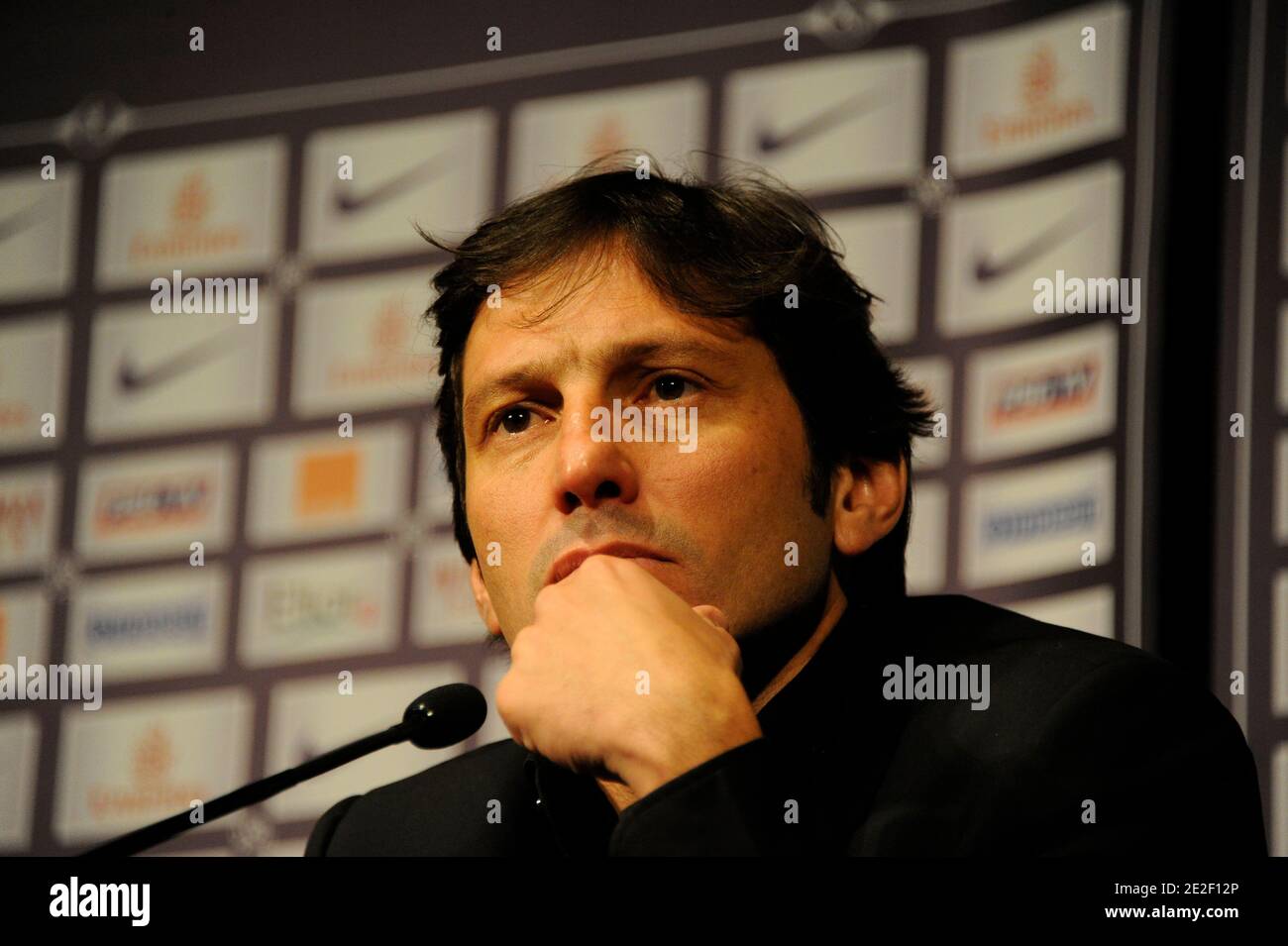 PSG's Manager Leonardo introducing the new coach Carlo Ancelotti during ...