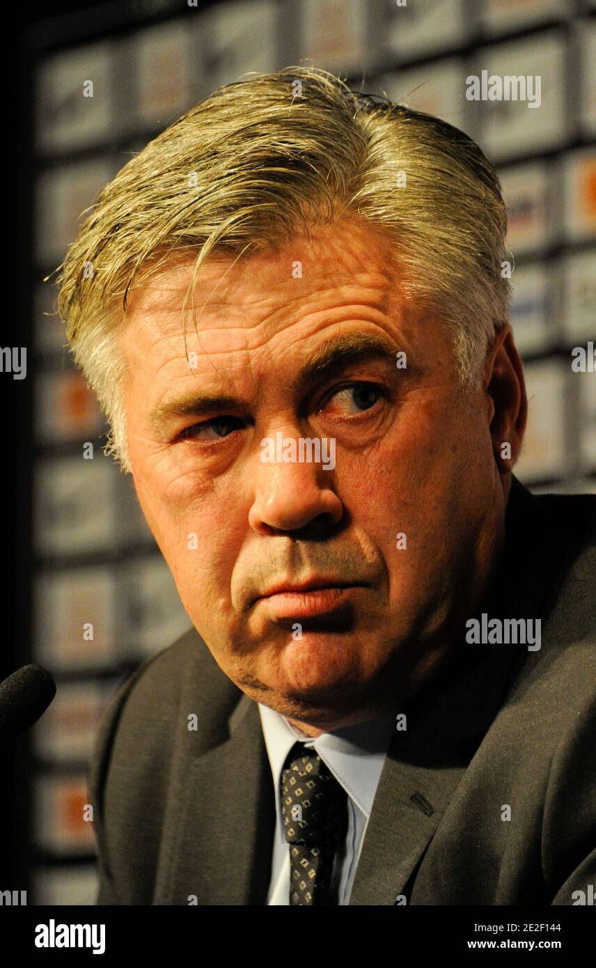 PSG's Manager Leonardo introducing the new coach Carlo Ancelotti during ...
