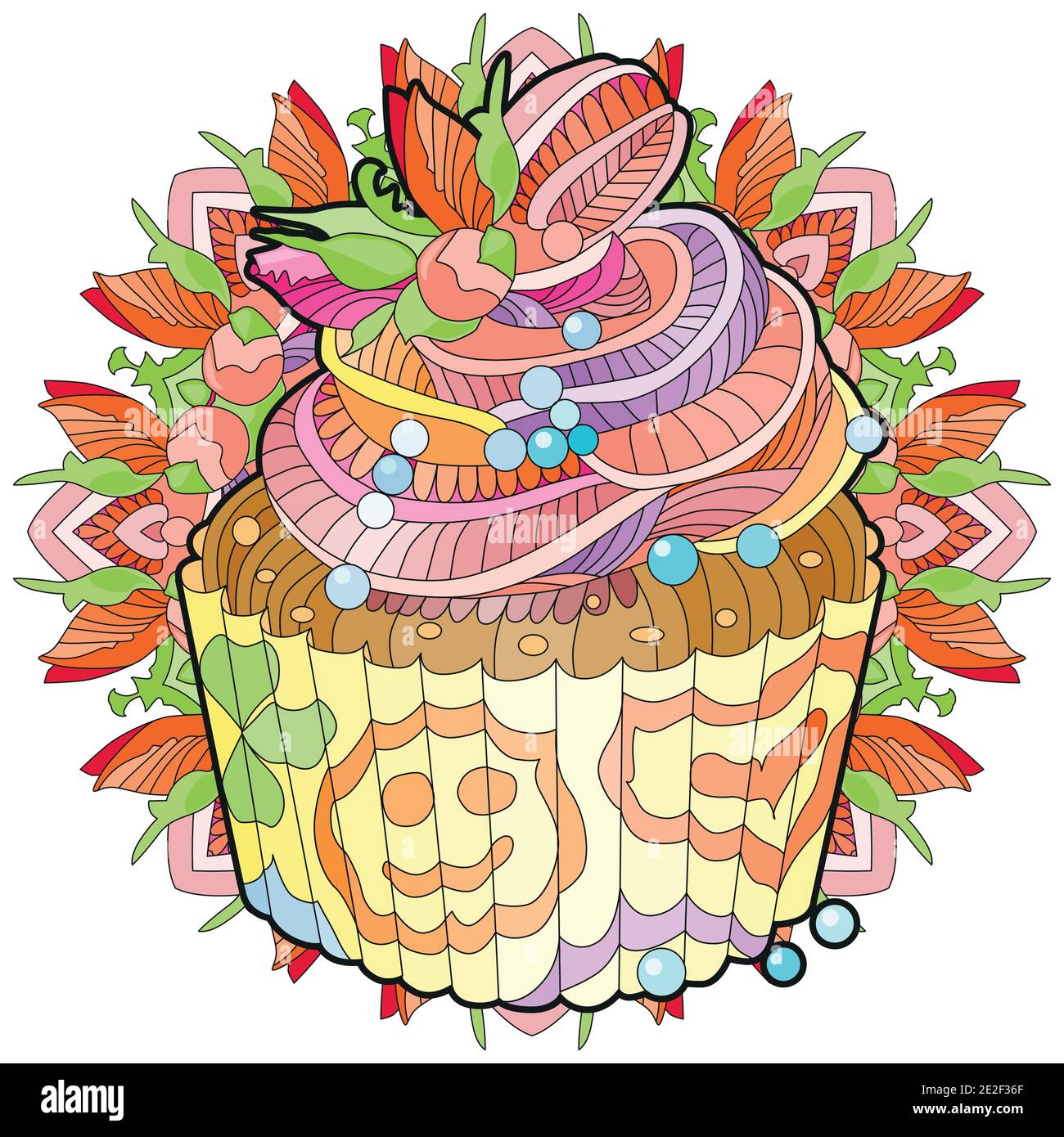 Vector piece of cake with abstract ornaments with mandala. Hand drawn ...