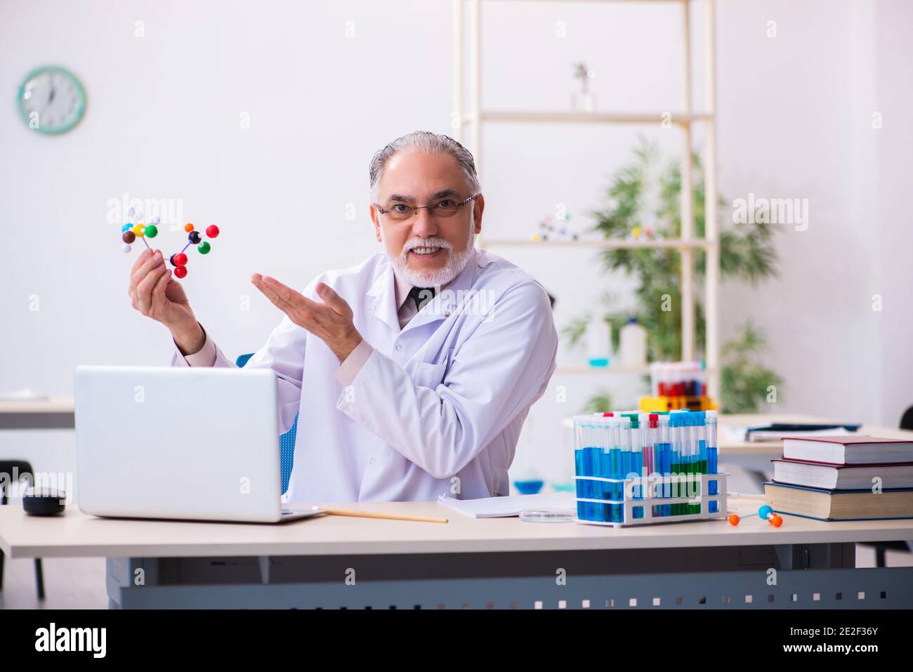 Senior male scientist studying molecular model Stock Photo - Alamy