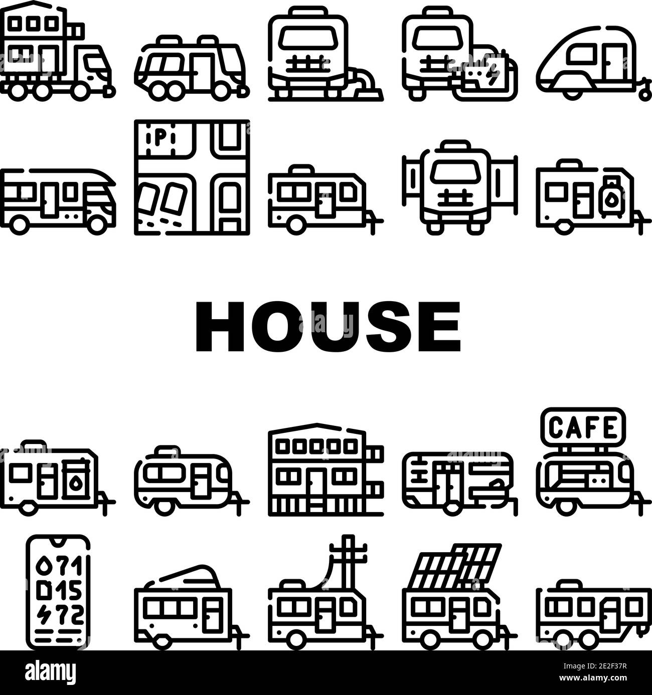 Modular House Trailer Collection Icons Set Vector Stock Vector Image ...