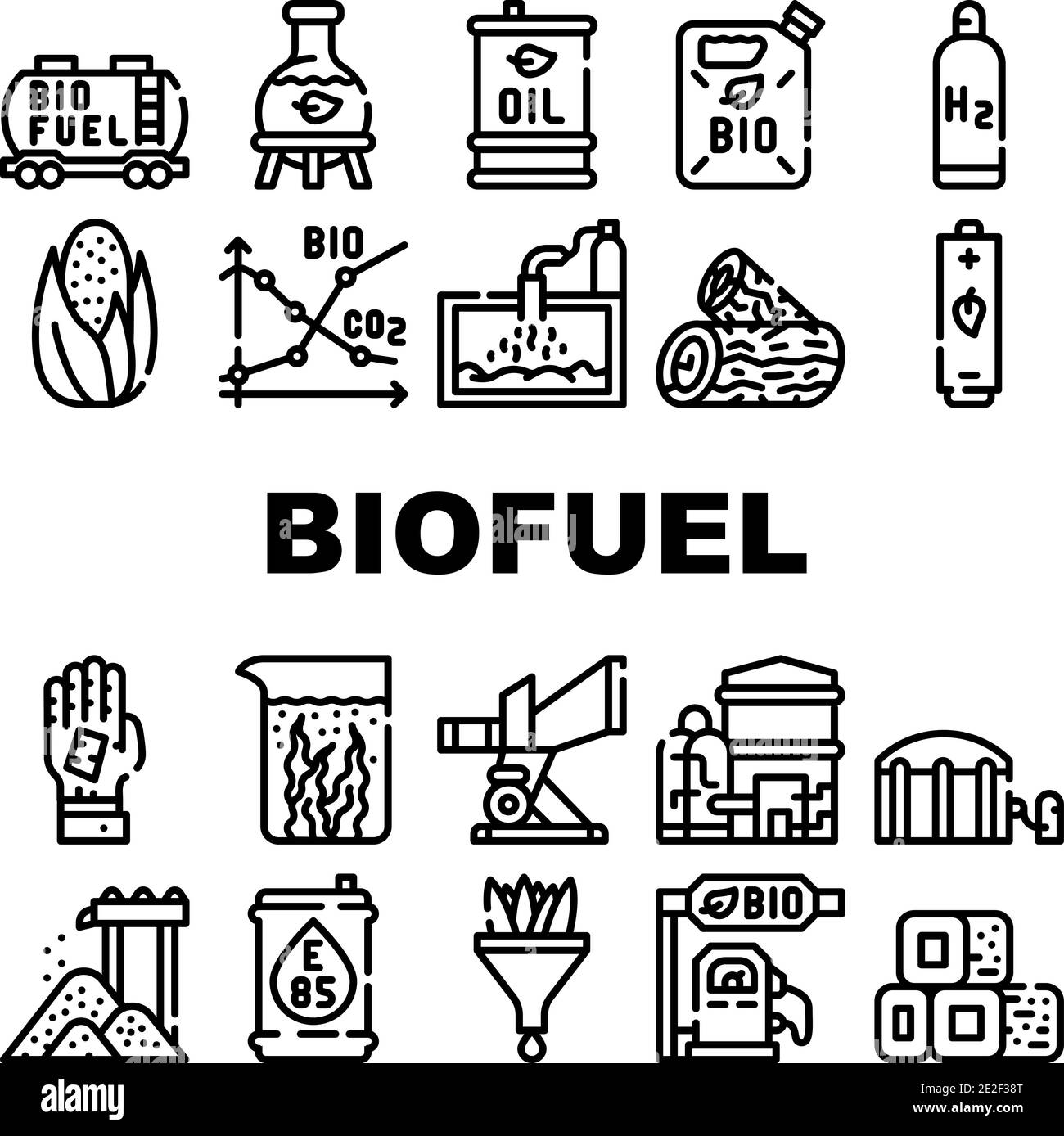 Biofuel Green Energy Collection Icons Set Vector Stock Vector Image ...