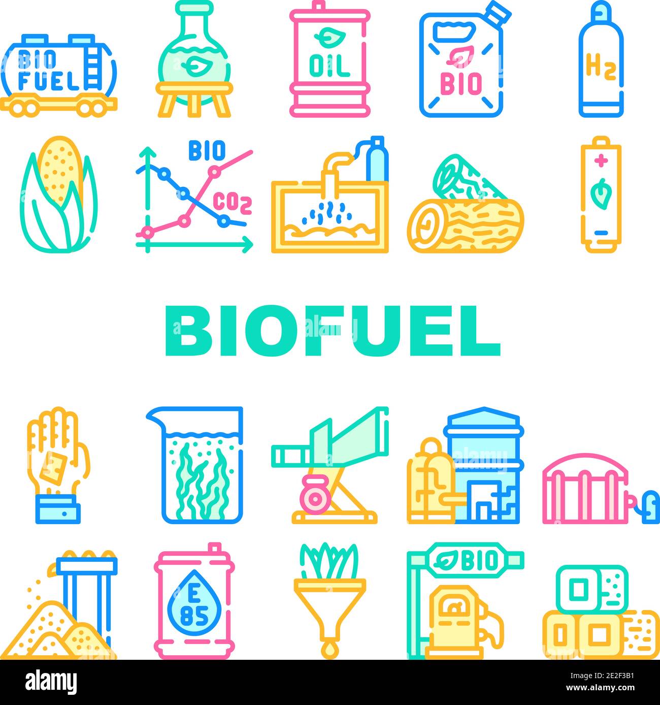Biofuel Green Energy Collection Icons Set Vector Stock Vector Image ...