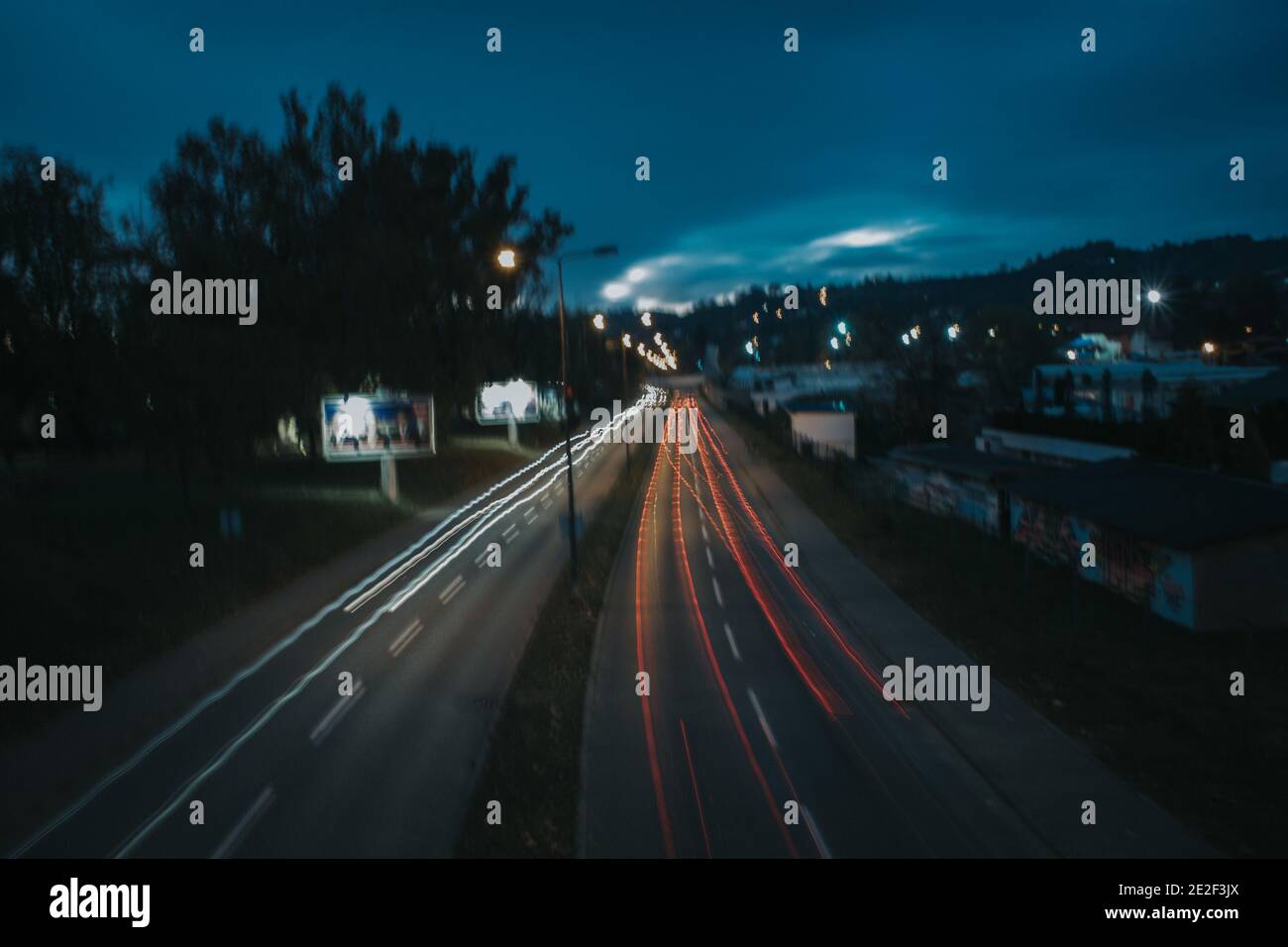 Long exposure shot of street lights or traffic light at night Stock ...