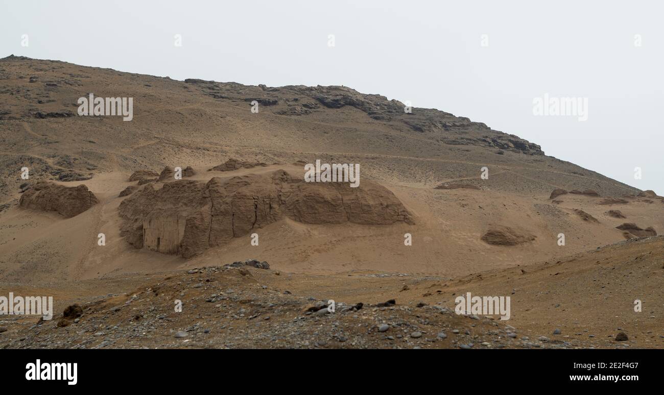 El Huarco - Cerro Azul, Pre hispanic, temple from below Stock Photo - Alamy