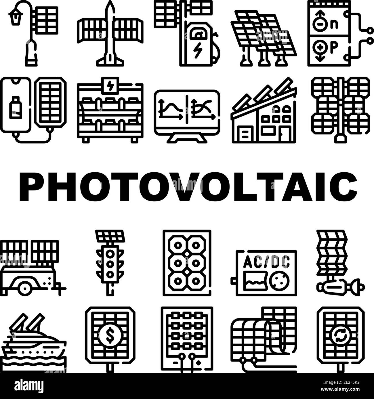 Photovoltaic Energy Collection Icons Set Vector Illustrations Stock ...