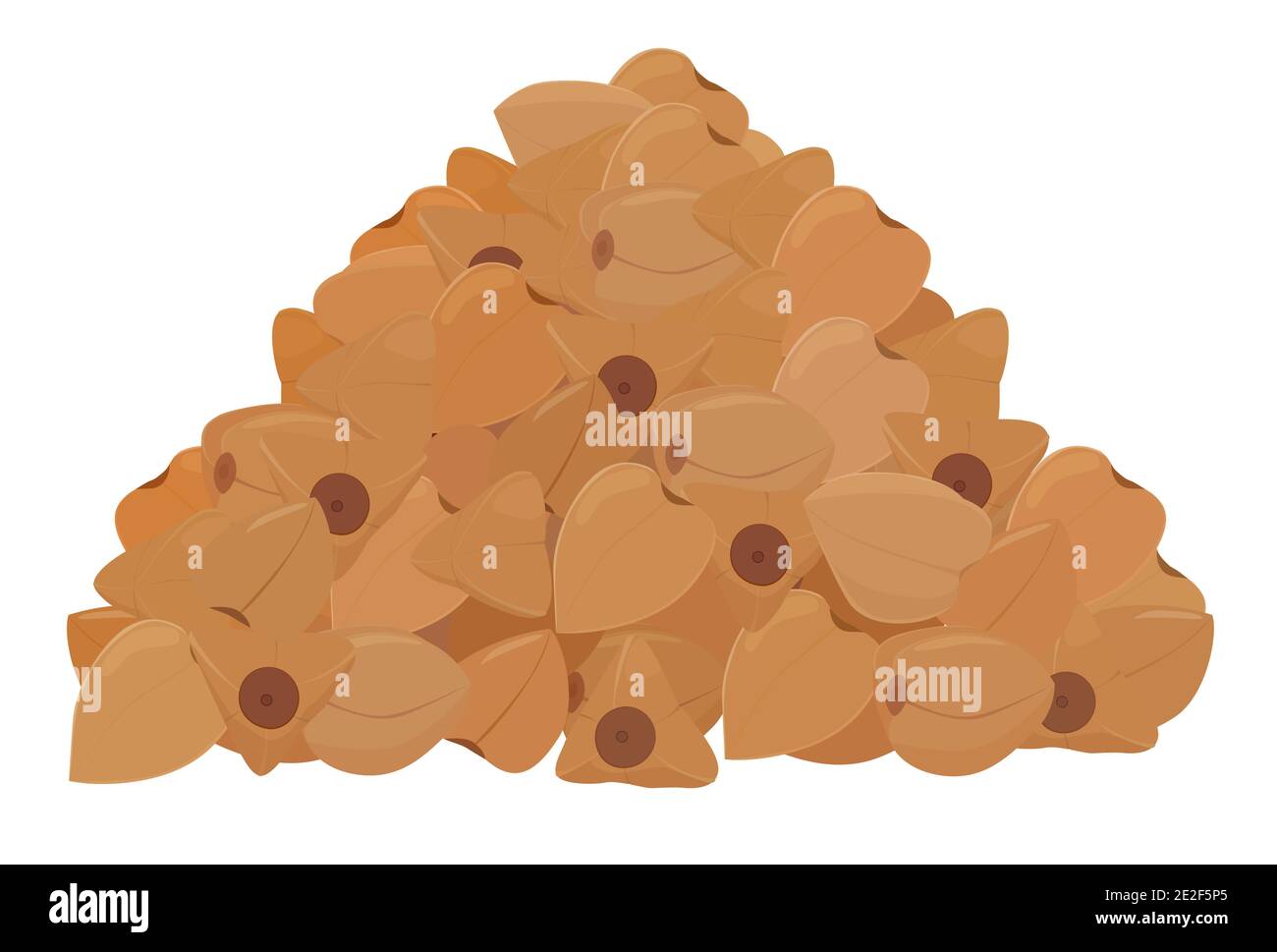 Buckwheat groats grain pile heap isolated on white background. Cartoon ...