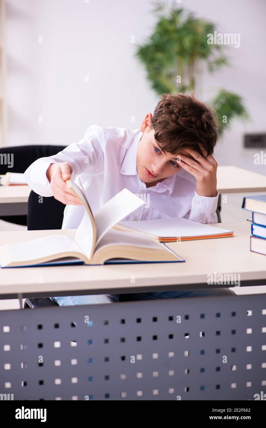 Schoolboy preparing for exam in the classroom Stock Photo - Alamy
