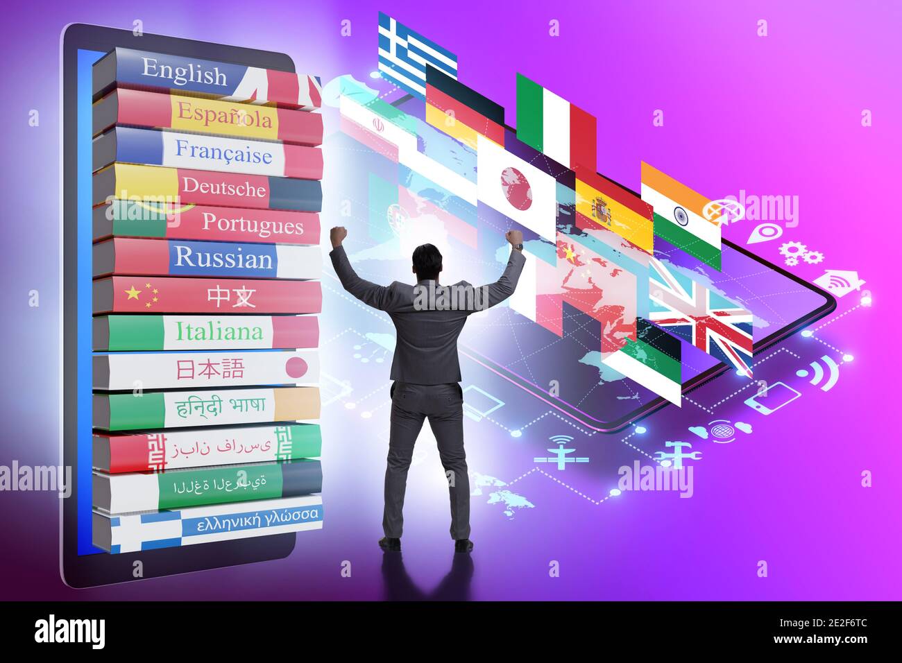 Online language learning with the businessman Stock Photo - Alamy