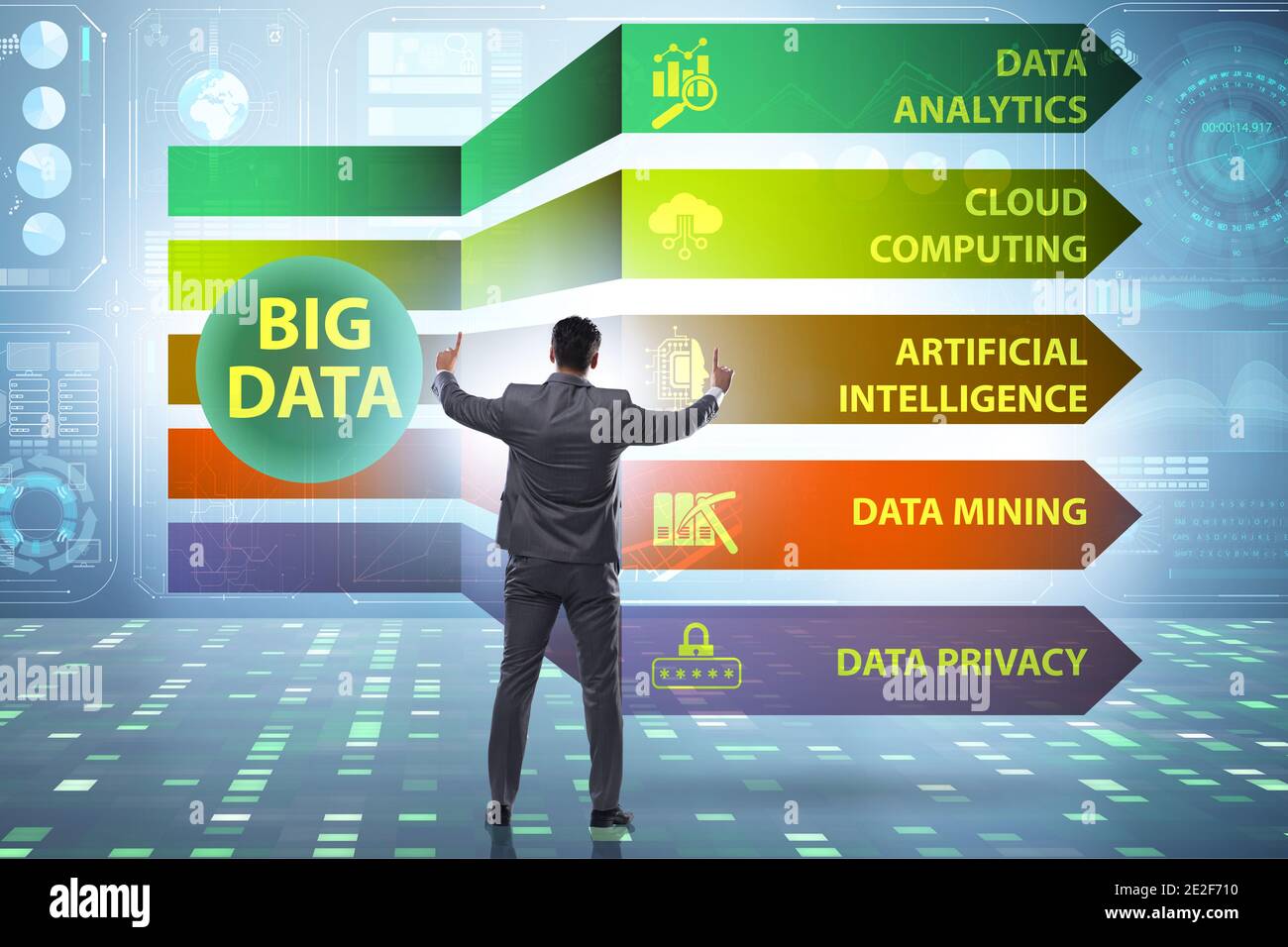 Big data concept illustraion in the modern computing with businessman ...