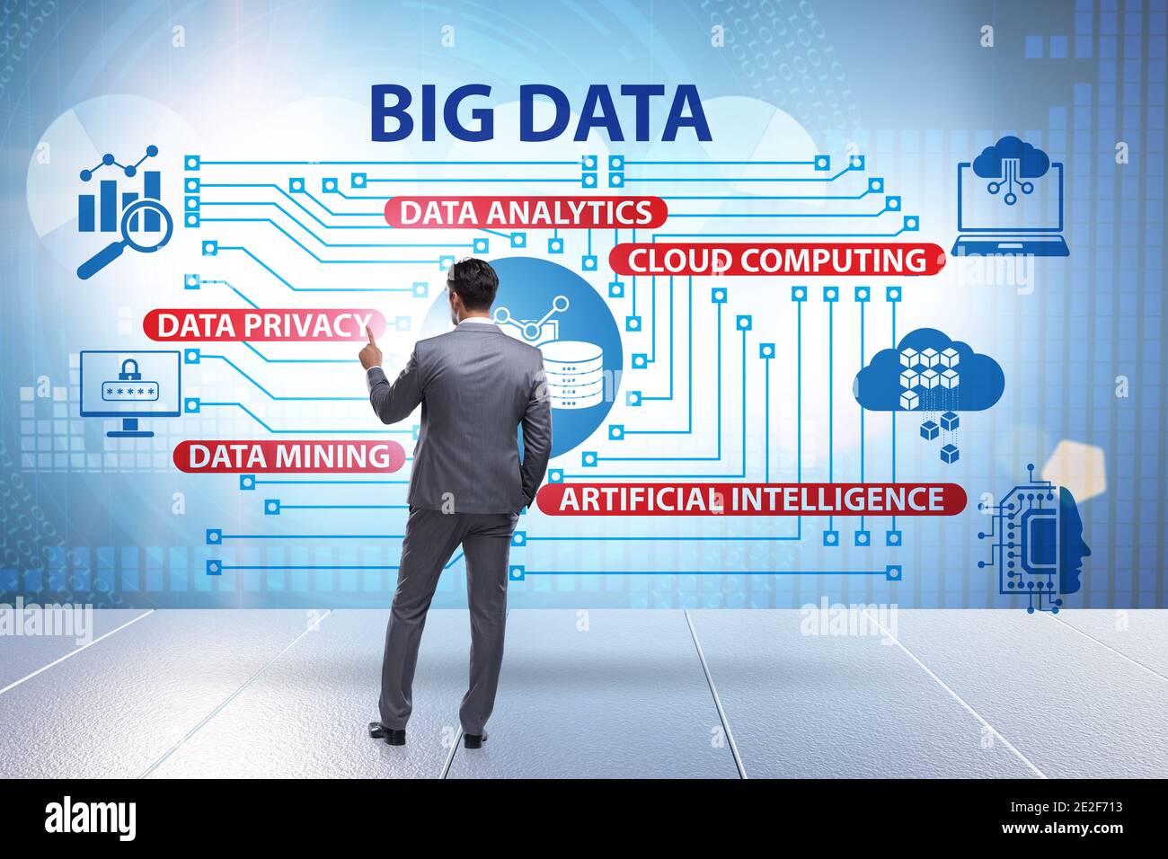 Big data concept illustraion in the modern computing with businessman ...