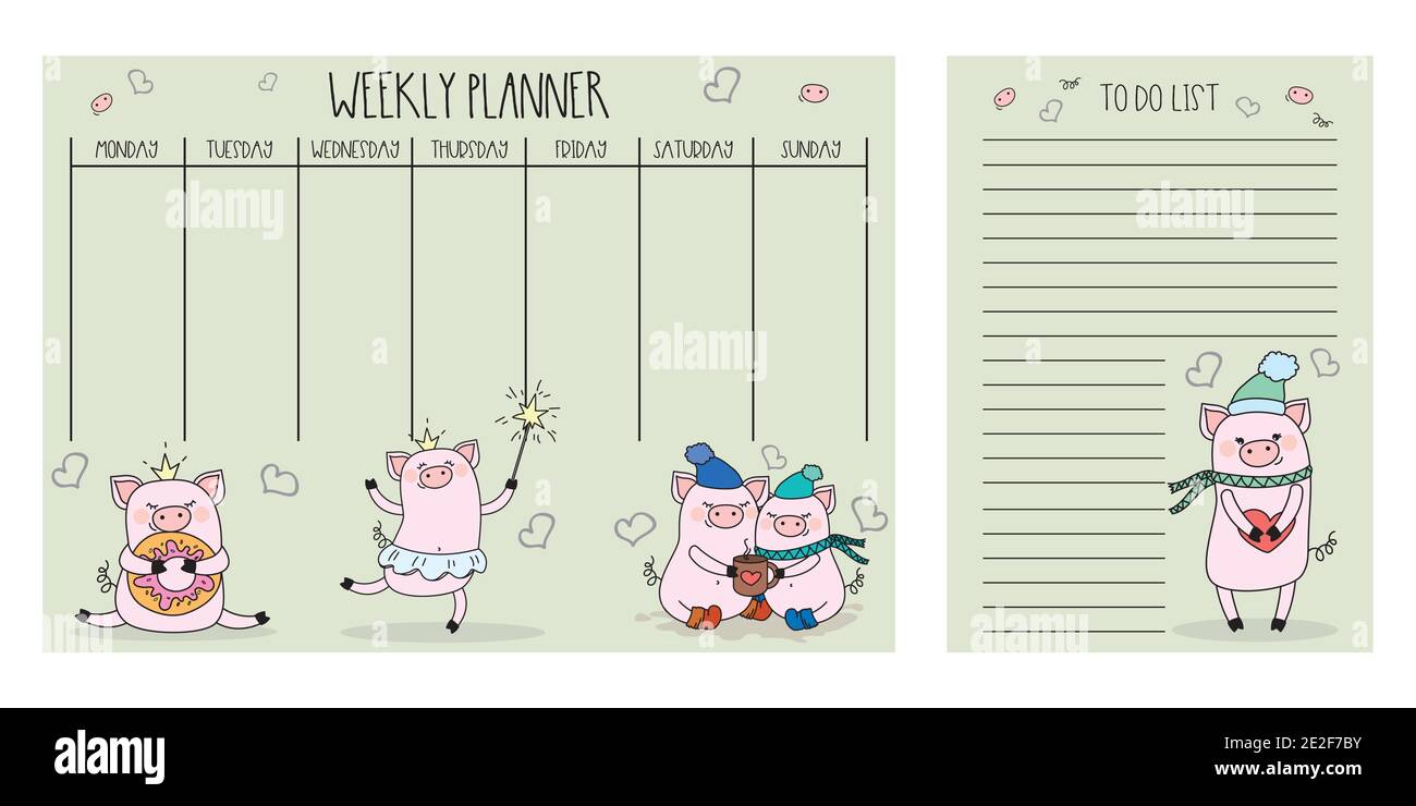 Weekly planner and to do list with cute pigs,adorable farm animals ...