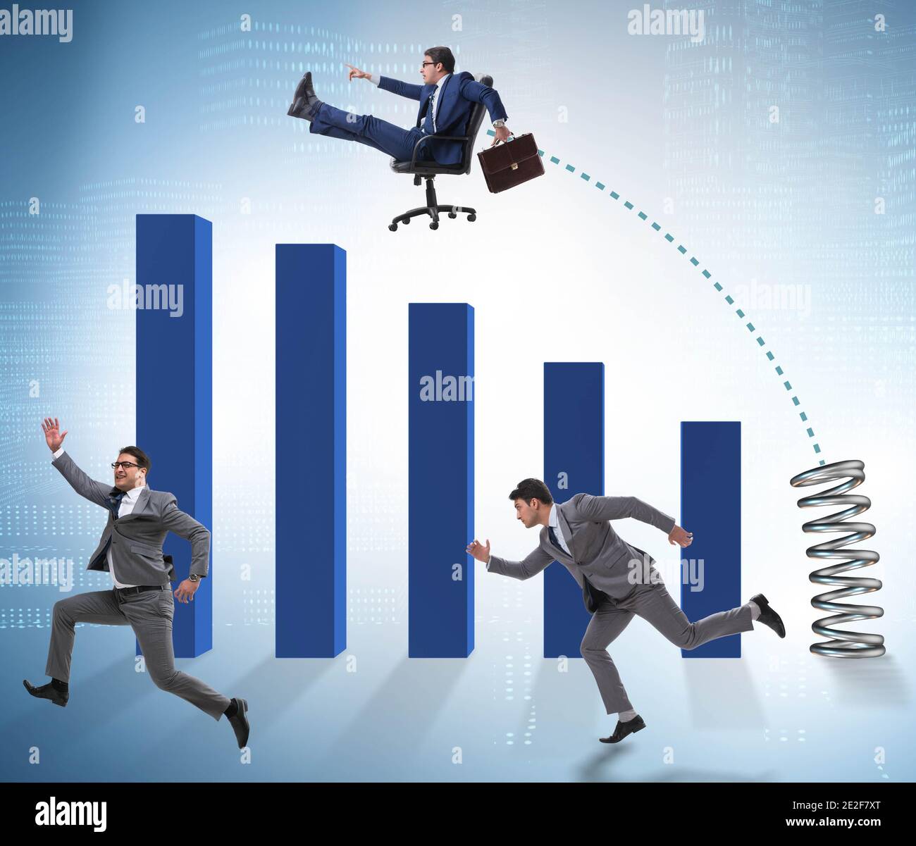 The business people jumping over bar charts Stock Photo - Alamy