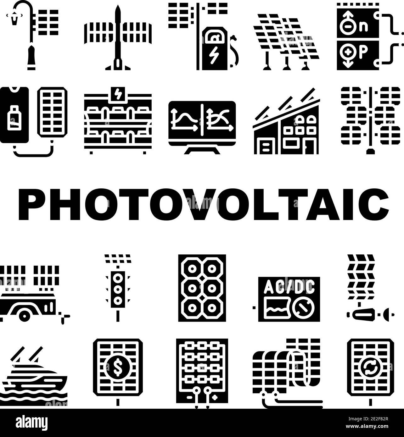 Photovoltaic Energy Collection Icons Set Vector Illustrations Stock ...