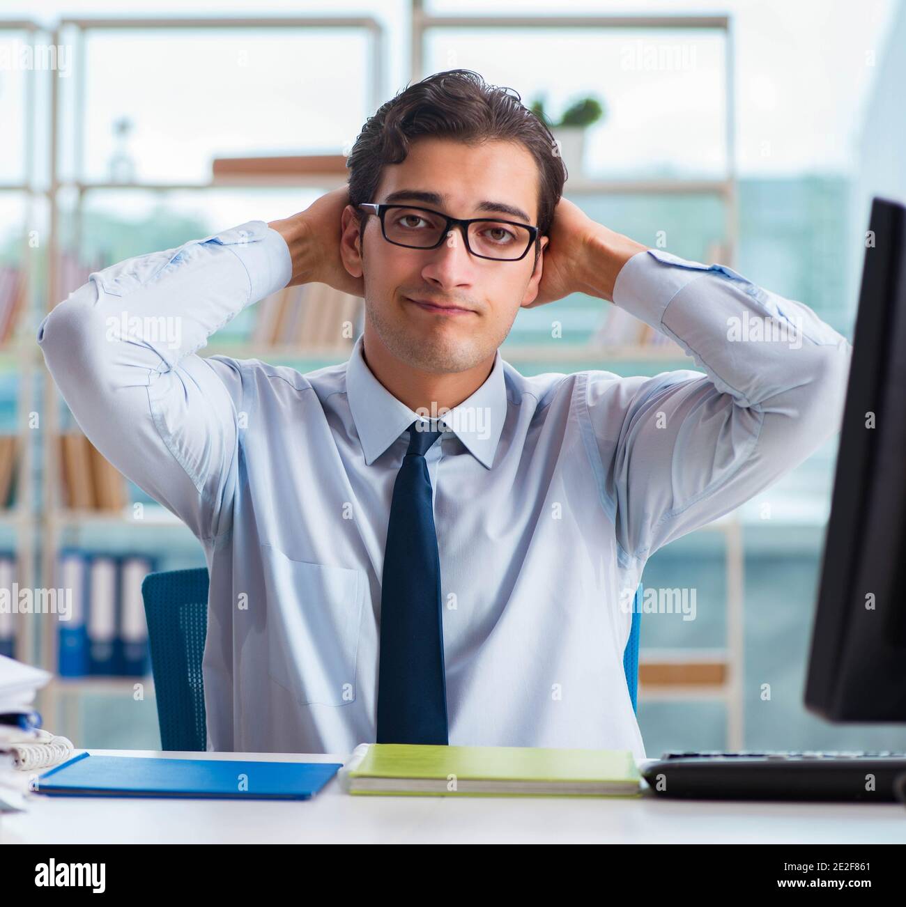 The businessman suffering from excessive armpit sweating Stock Photo ...