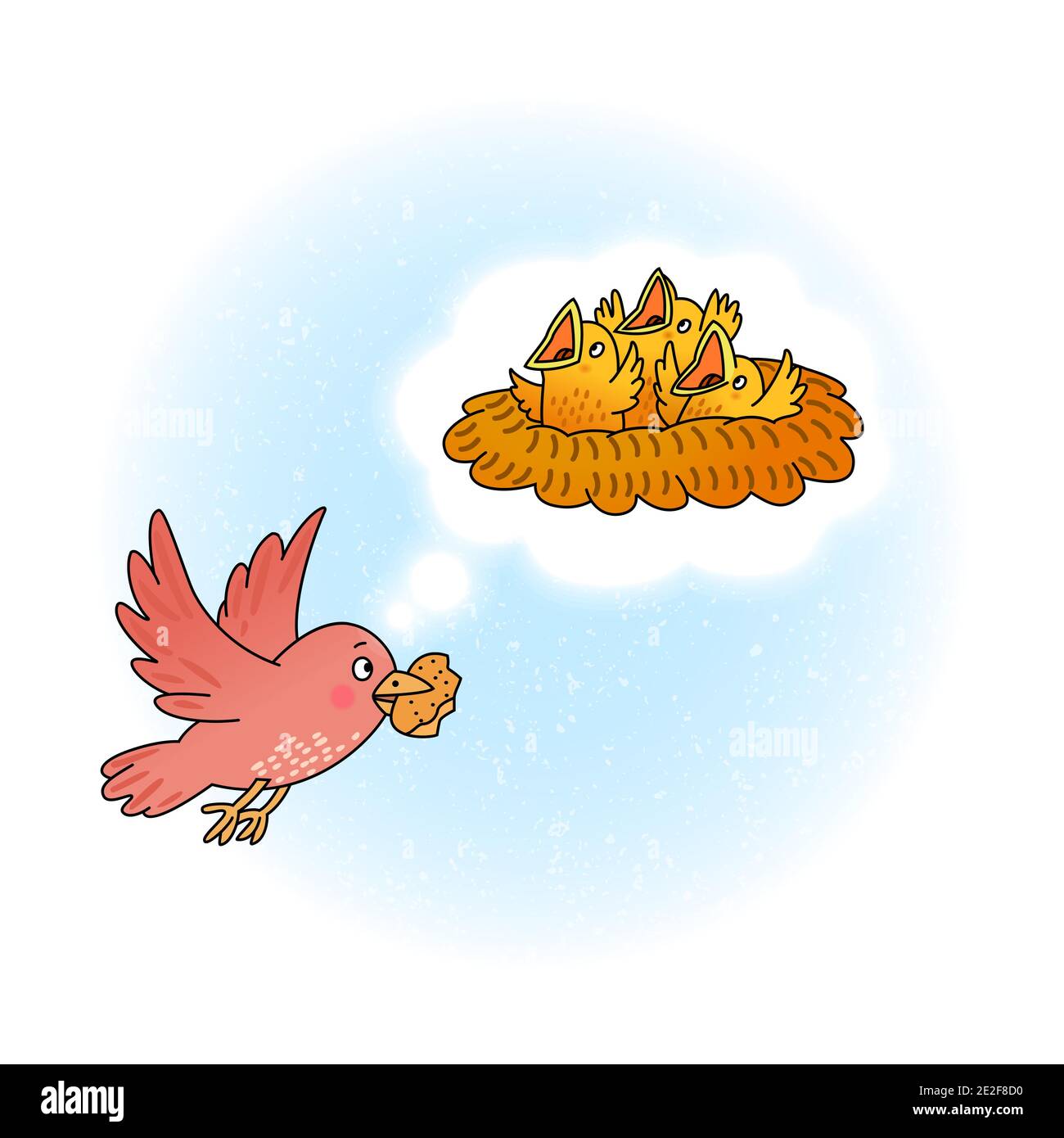 Mother bird thinks about feeding hungry baby chicks in the nest Stock ...