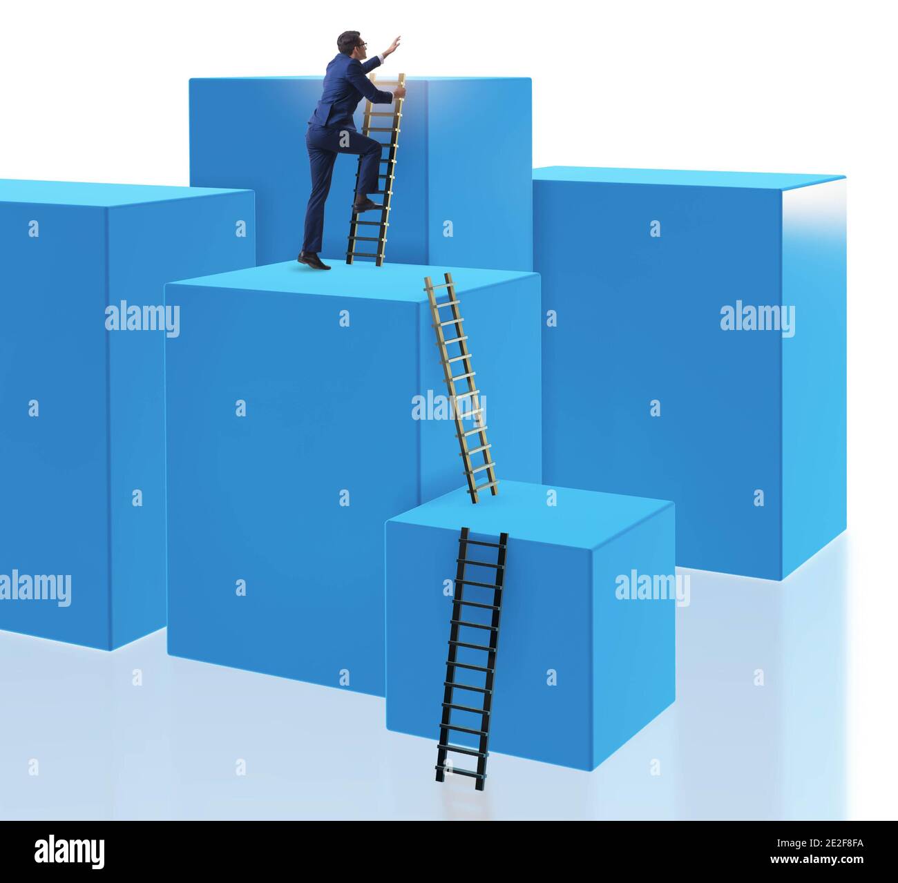 The businessman on top of block isolated on white Stock Photo - Alamy