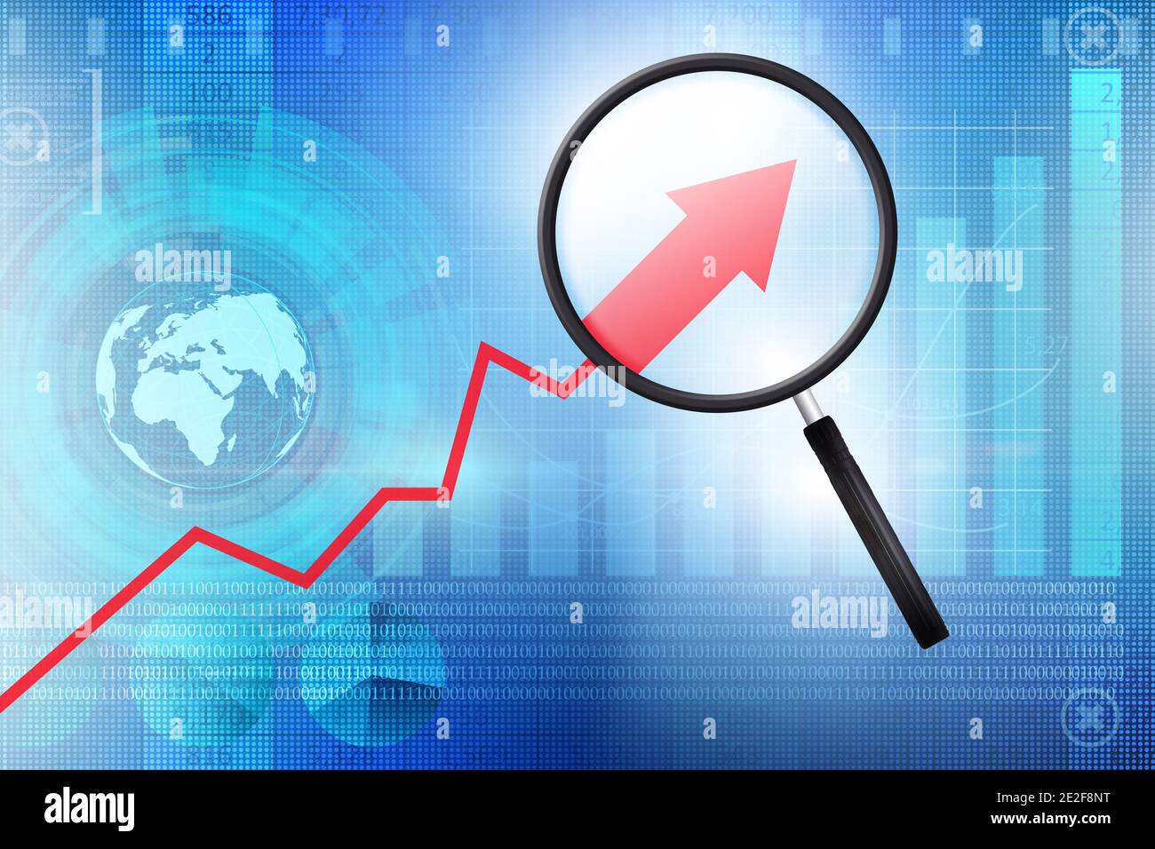 Concept of the economic growth with chart and magnifying glass Stock ...