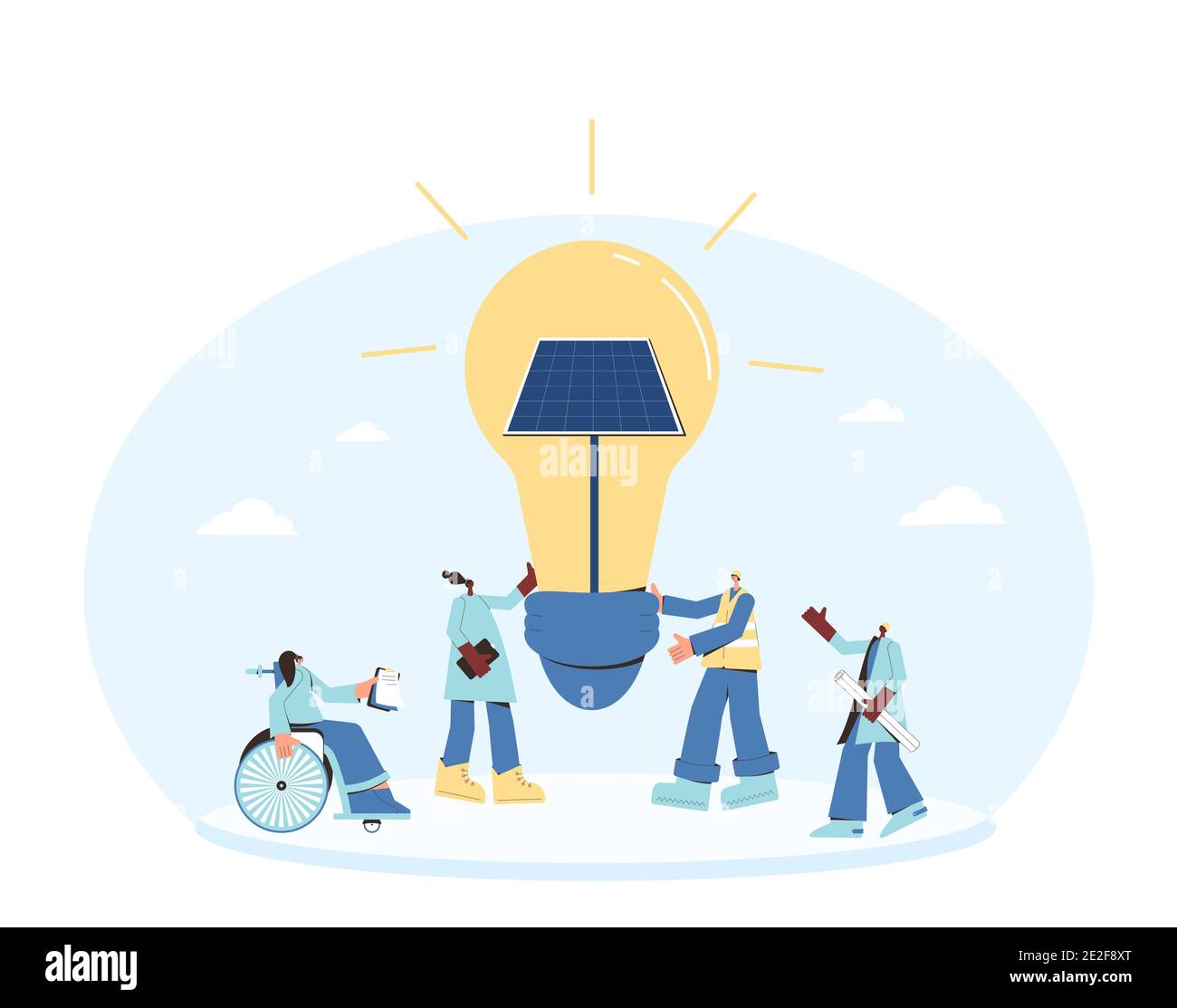 Solar energy system symbol. Field service technician, worker ...