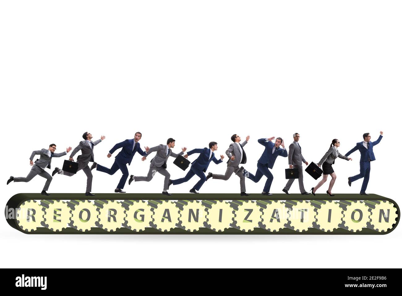 Concept of conveyor belt with the reorganisation and businessmen Stock ...