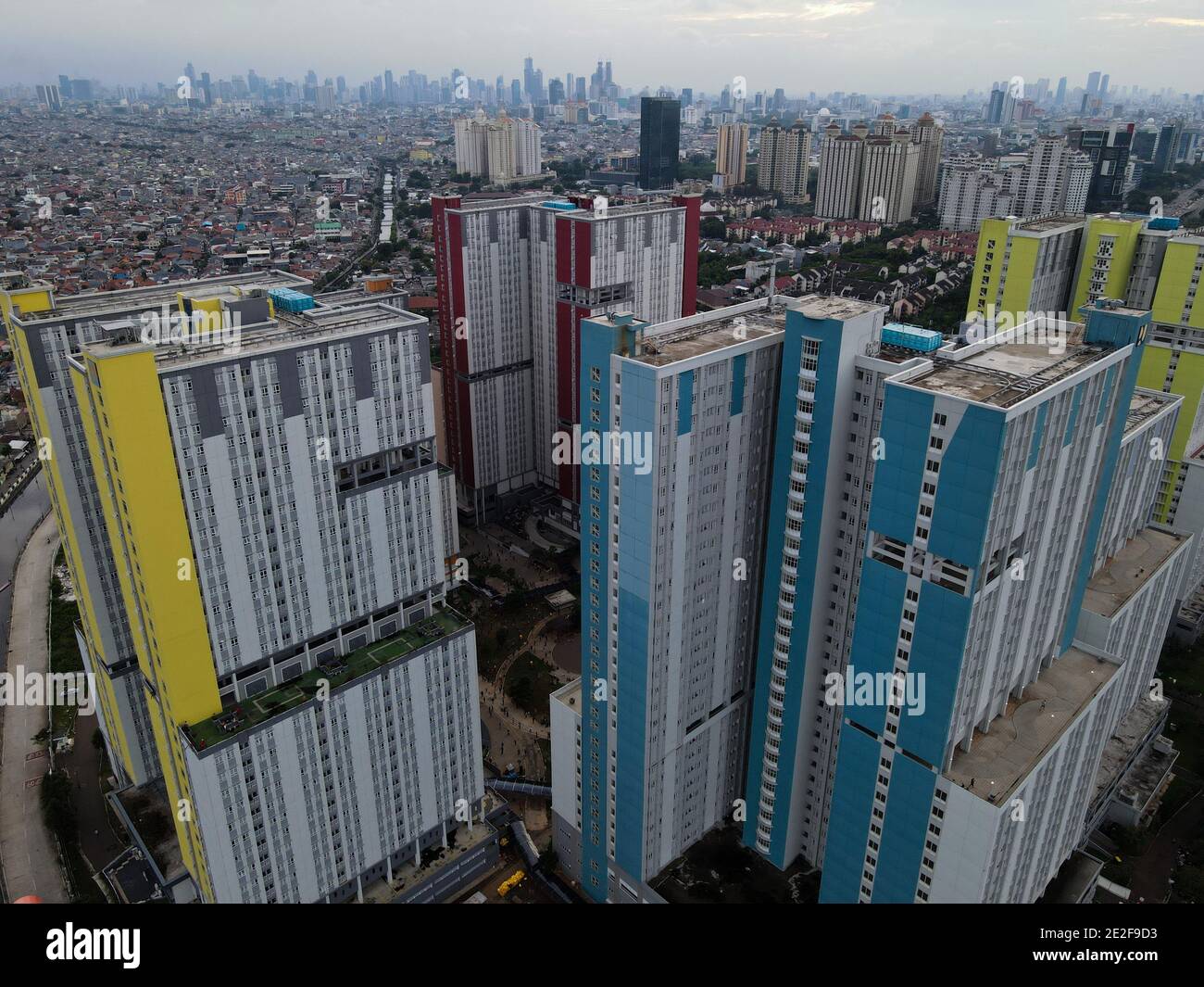 Aerial drone view of modern apartment building in Jakarta central ...