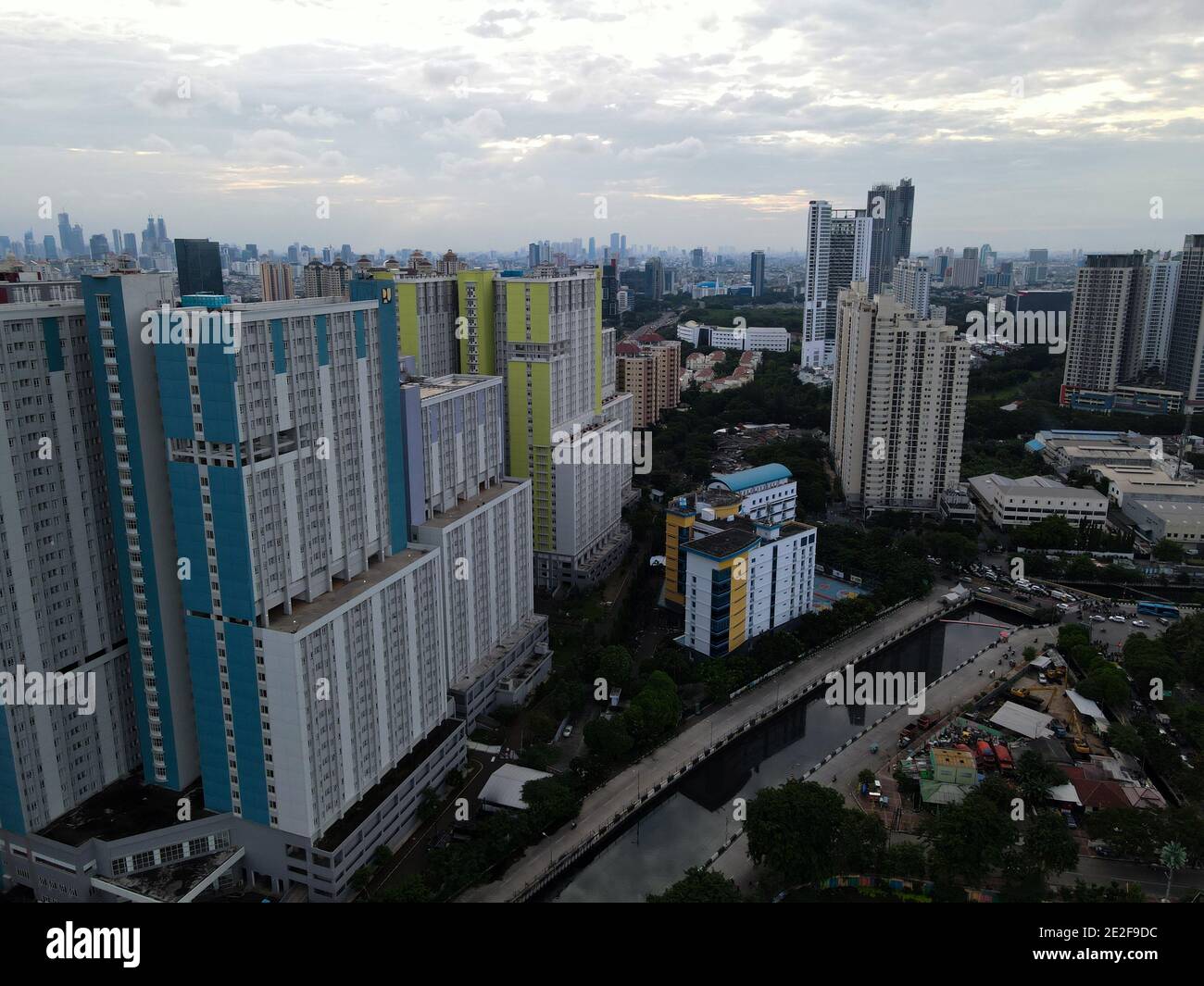 Aerial drone view of modern apartment building in Jakarta central ...