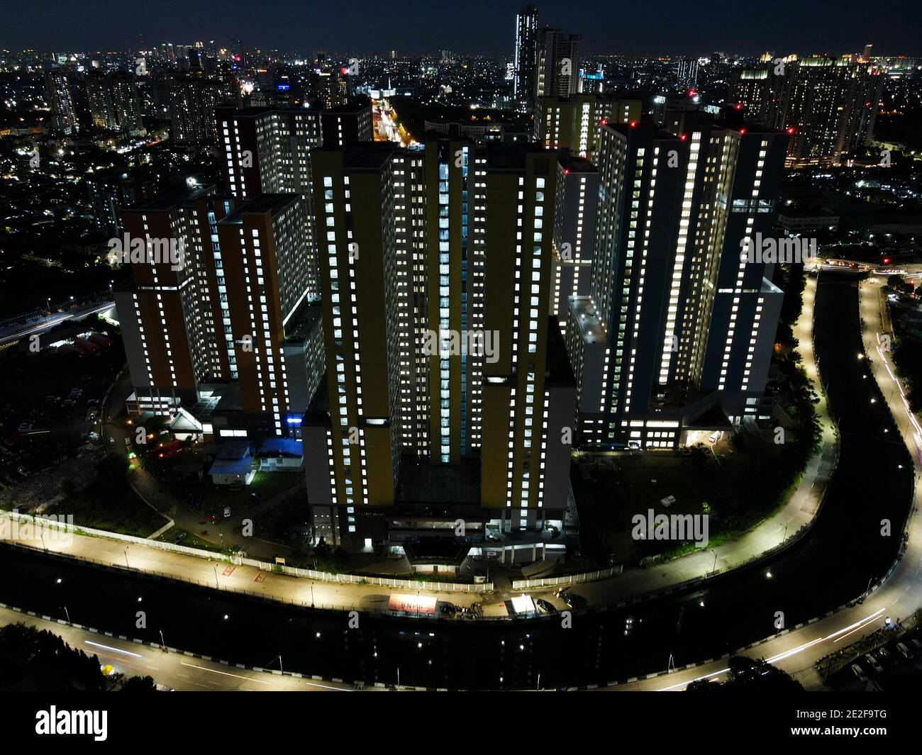 Aerial drone view of modern apartment building in Jakarta central ...
