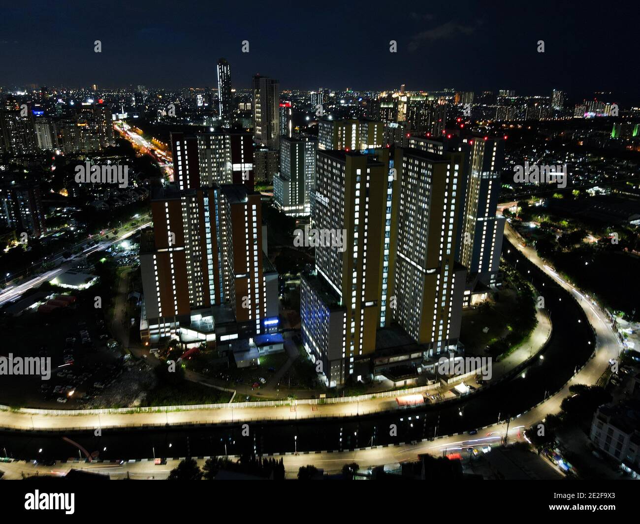 Aerial drone view of modern apartment building in Jakarta central ...